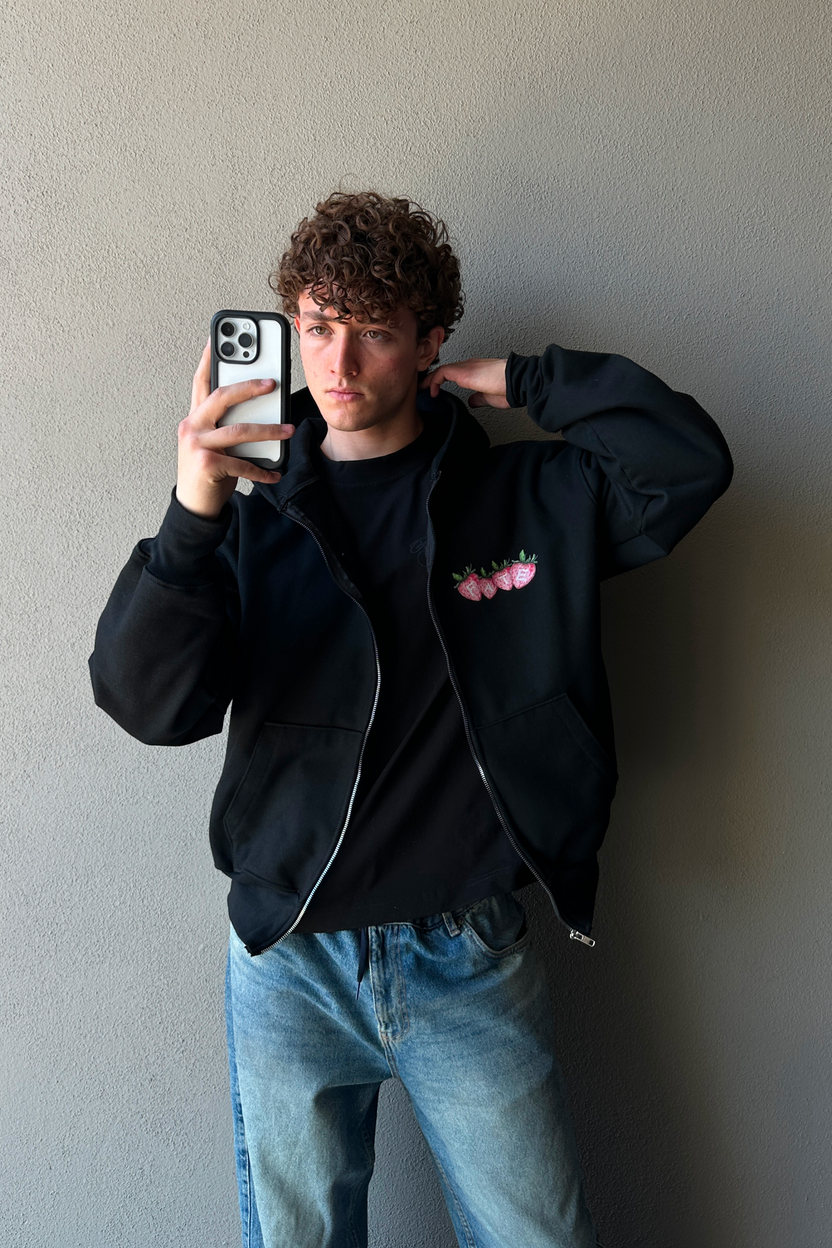 Strawberry Zip Hoodie Vantablack – FATE